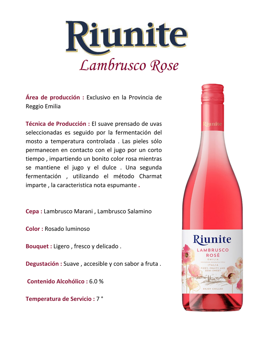 RIUNITE LAMBRUSCO ROSE – Vinos y Licores HN